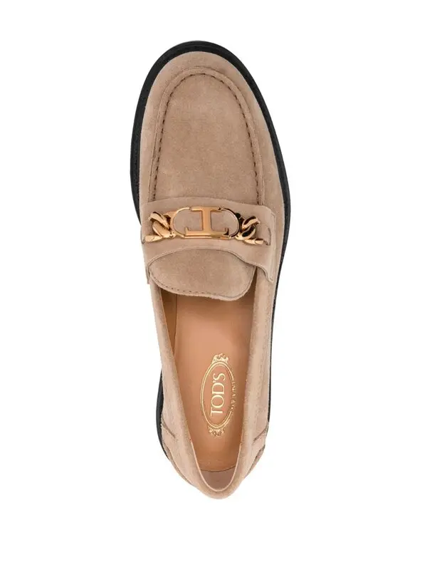 TOD'S Logo-plaque Leather Loafers - Neutrals