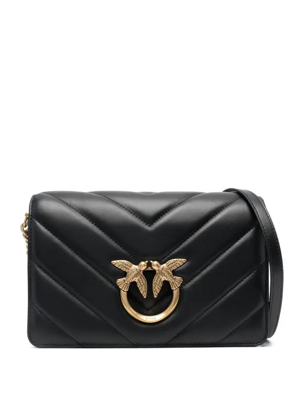 Pinko Love Quilted Leather Shoulder Bag - Black