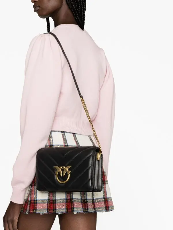 Pinko Love Quilted Leather Shoulder Bag - Black