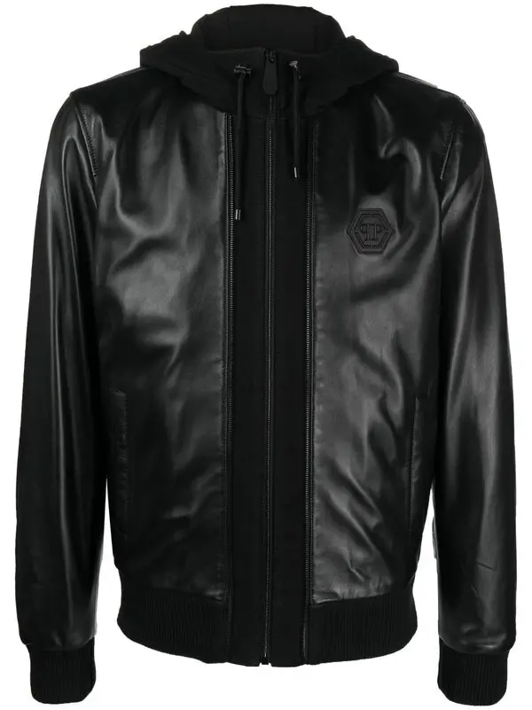 Philipp Plein Leather Hooded Jacket