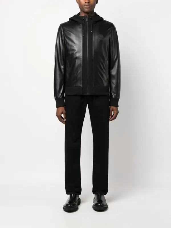 Philipp Plein Leather Hooded Jacket