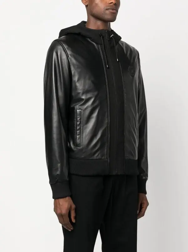 Philipp Plein Leather Hooded Jacket