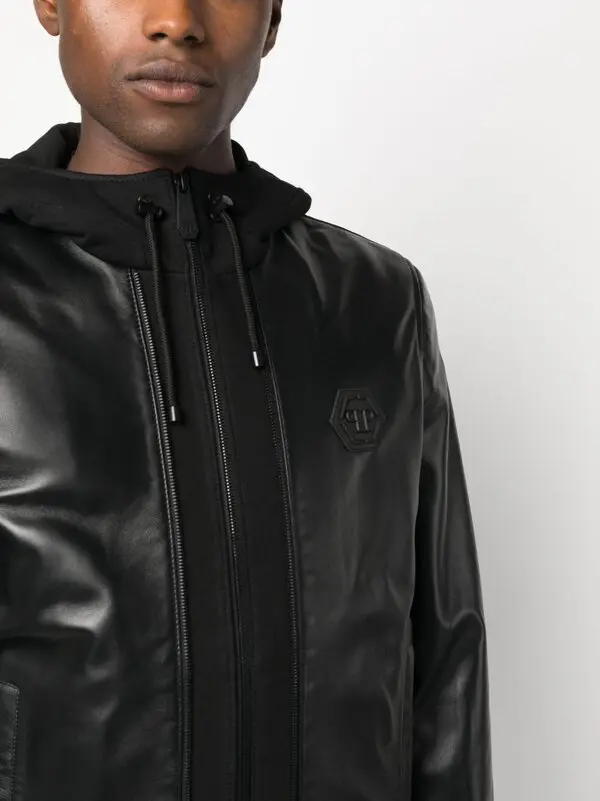 Philipp Plein Leather Hooded Jacket