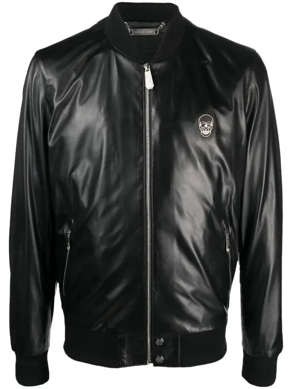 Philipp Plein Skull Leather Bomber Jacket