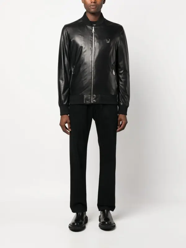 Philipp Plein Skull Leather Bomber Jacket