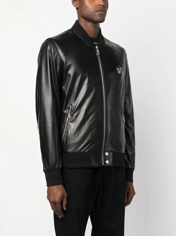 Philipp Plein Skull Leather Bomber Jacket