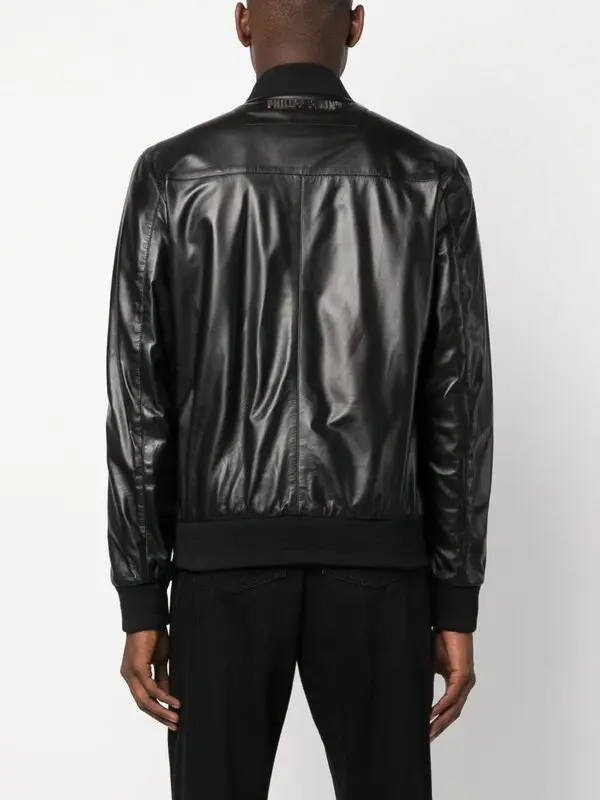 Philipp Plein Skull Leather Bomber Jacket