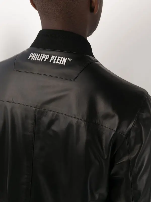 Philipp Plein Skull Leather Bomber Jacket