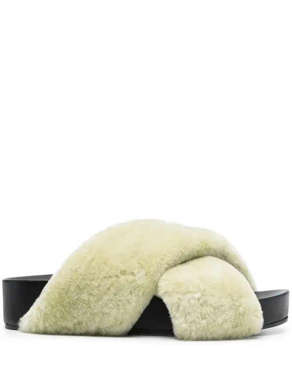JIL SANDER Shearling Crossover Sandals - Green