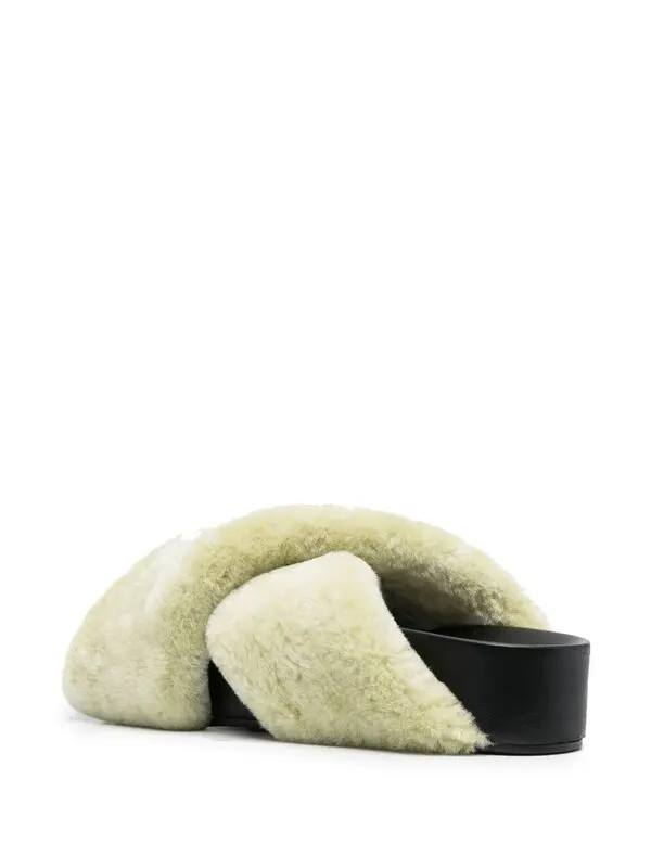 JIL SANDER Shearling Crossover Sandals - Green