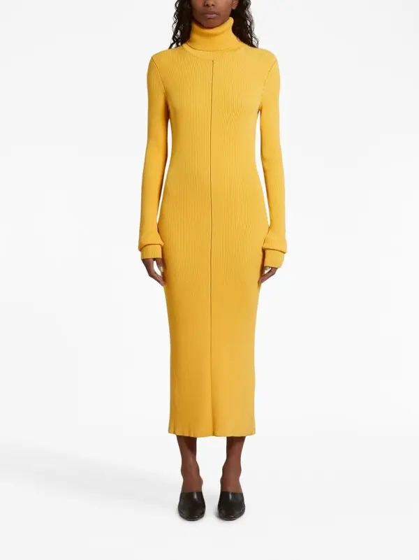 Marni Roll-neck Ribbed Knit Midi Dress - Yellow