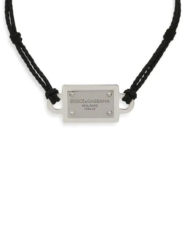 Dolce & Gabbana Logo-plaque Cord Bracelet - Silver
