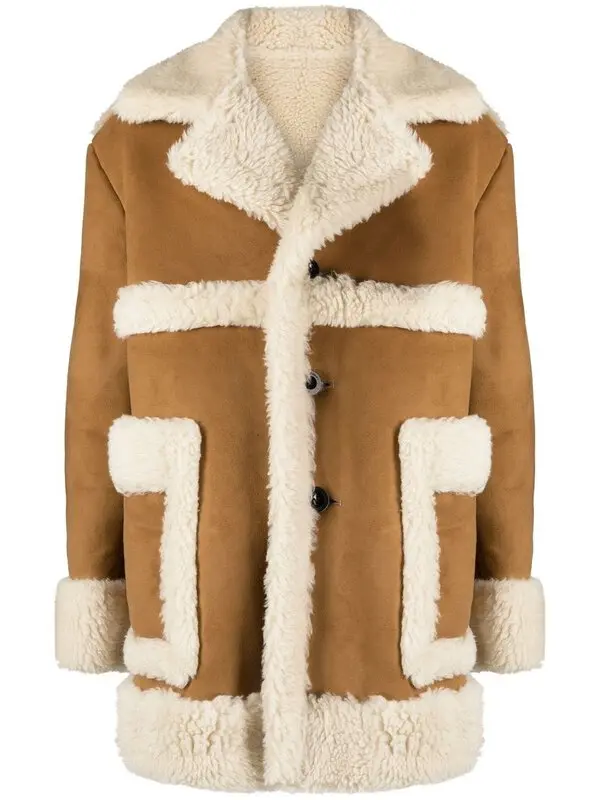 Sacai Faux-shearling Single-breasted Coat - Brown