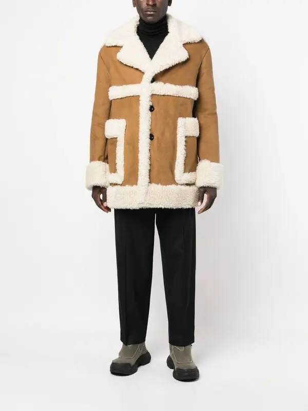 Sacai Faux-shearling Single-breasted Coat