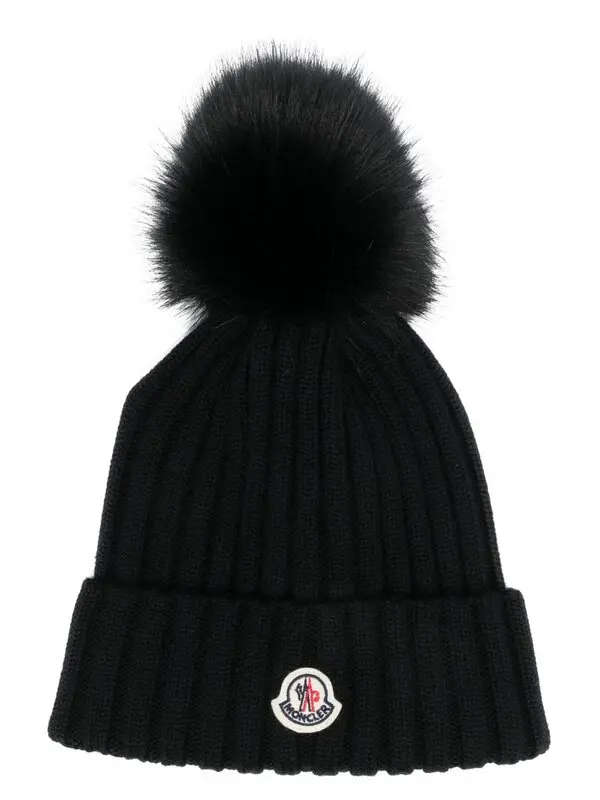 Moncler Logo-appliqué Ribbed-knit Beanie - Black