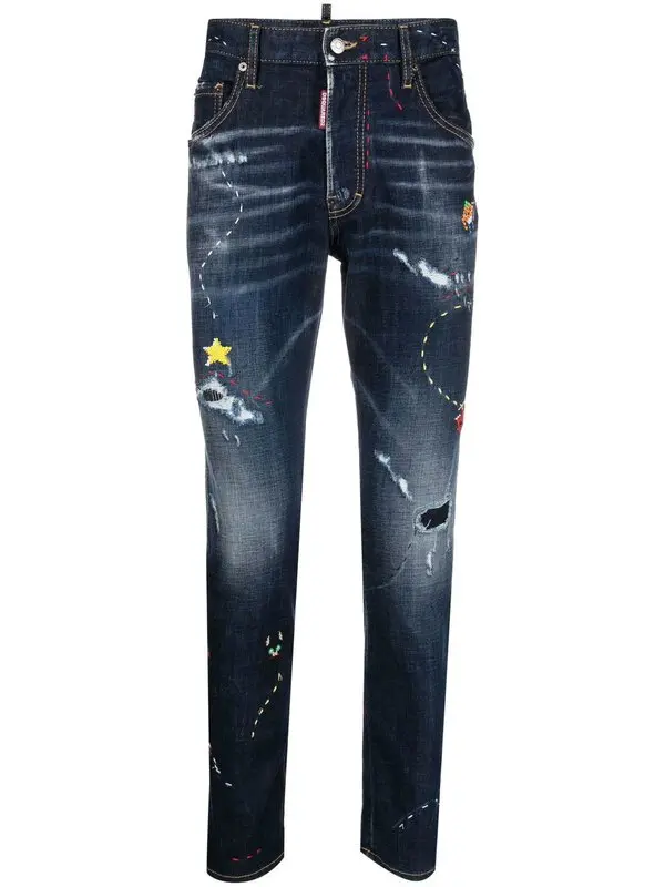 Dsquared2 Illustrated Distressed Skinny Jeans