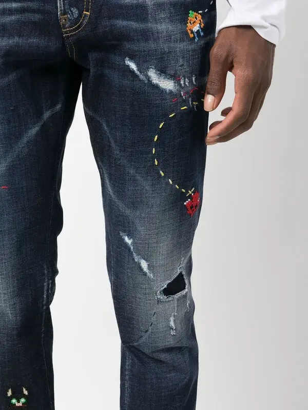 Dsquared2 Illustrated Distressed Skinny Jeans