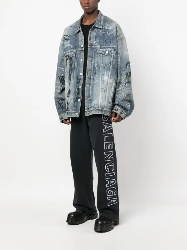 Balenciaga Graffiti-Print Oversized Denim Jacket - Blue | Editorialist