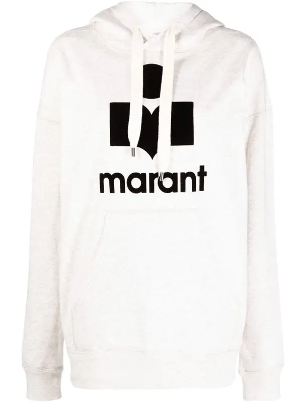 MARANT ETOILE Logo Print Cotton Blend Hoodie - Neutrals