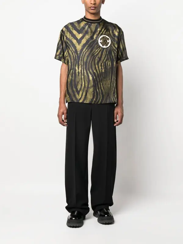 Roberto Cavalli Tiger-print Logo-patch Silk T-shirt