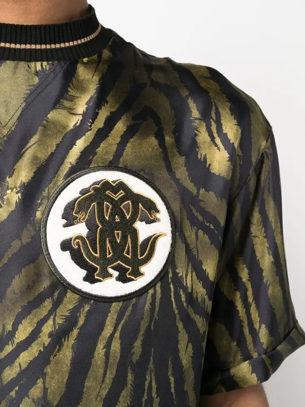 Roberto Cavalli Tiger-print Logo-patch Silk T-shirt