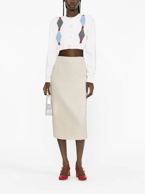 Alessandra Rich Wool Bouclé Midi Pencil Skirt - Neutrals