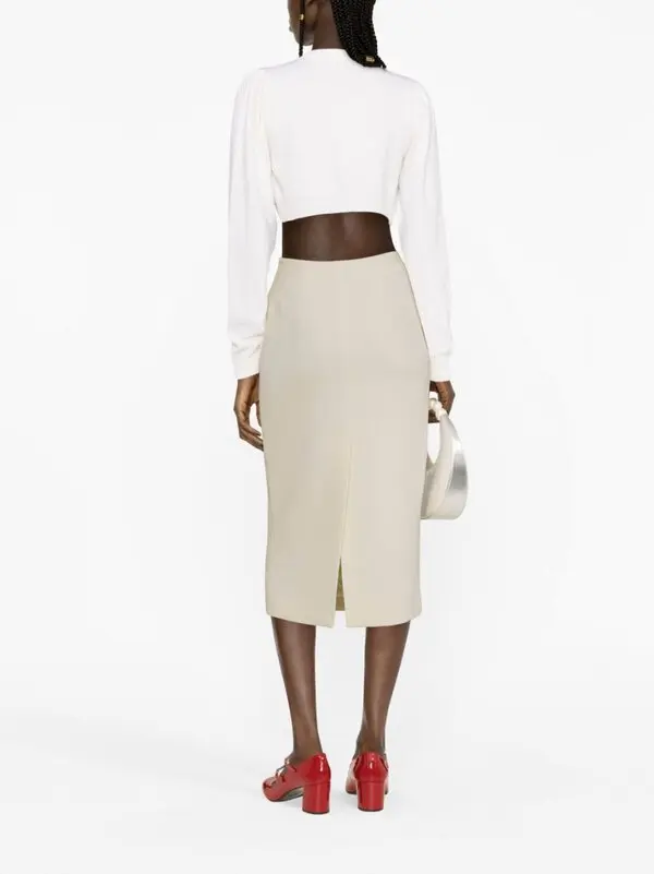 Alessandra Rich Wool Bouclé Midi Pencil Skirt - Neutrals