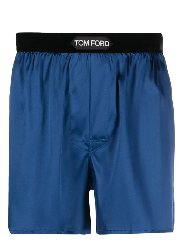 TOM FORD Logo-waistband Silk Boxers - Blue