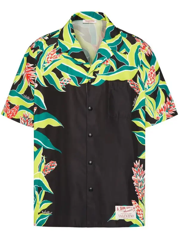 Valentino Garavani Volcano-print Bowling Shirt - Black
