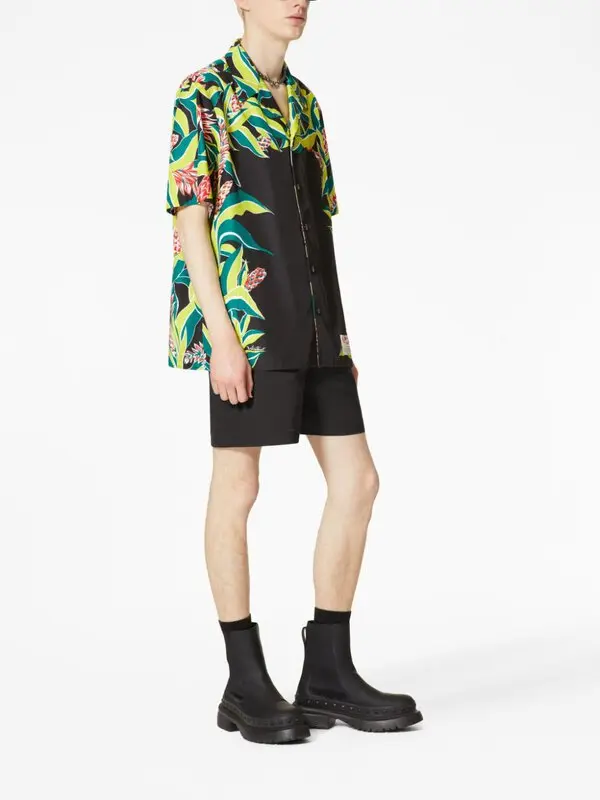Valentino Garavani Volcano-print Bowling Shirt - Black