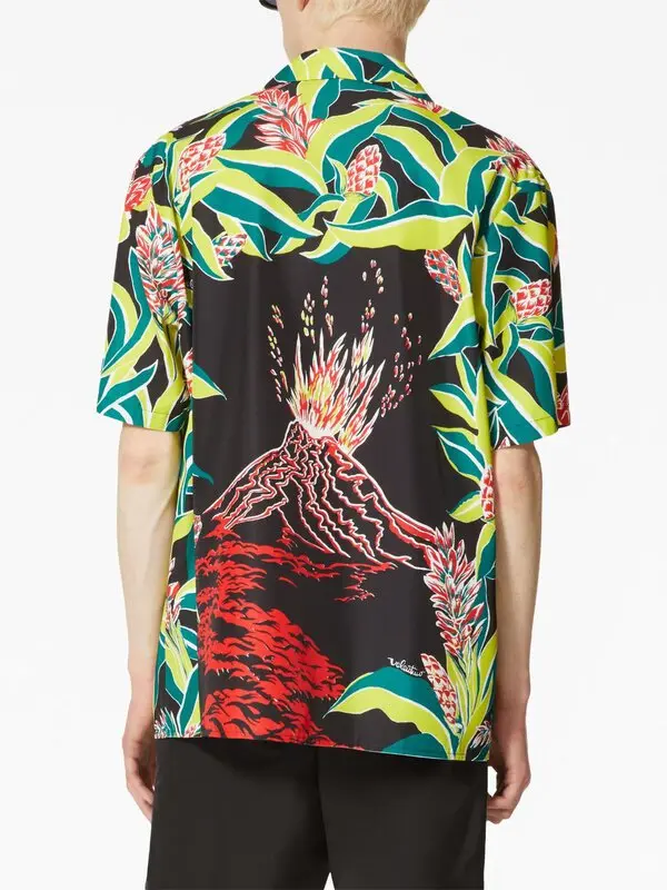 Valentino Garavani Volcano-print Bowling Shirt - Black