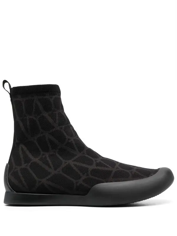 Valentino Garavani Toile Iconographe Sock Boots - Black