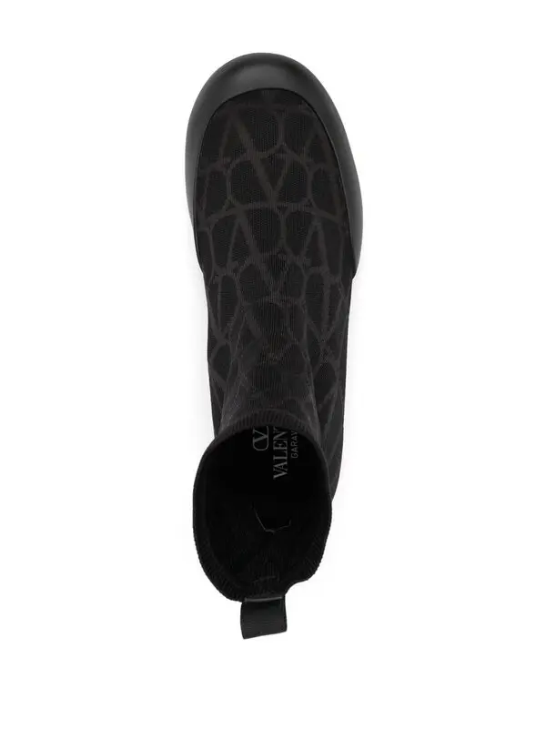 Valentino Garavani Toile Iconographe Sock Boots - Black