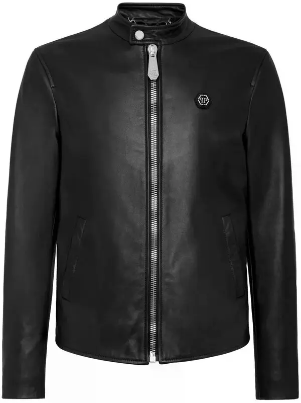 Philipp Plein Logo-patch Leather Jacket - Black