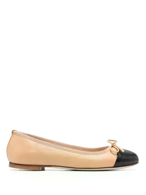 SCAROSSO Contrasting-toecap Leather Ballerinas - Neutrals