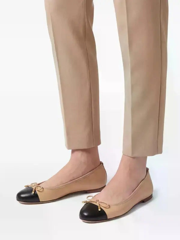 SCAROSSO Contrasting-toecap Leather Ballerinas - Neutrals