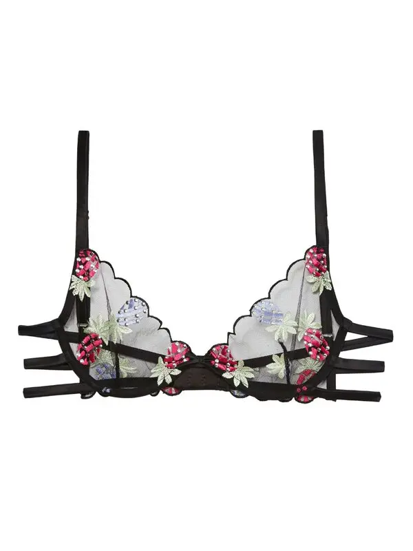FLEUR DU MAL Pineapple-embroidered Demi Bra - Black