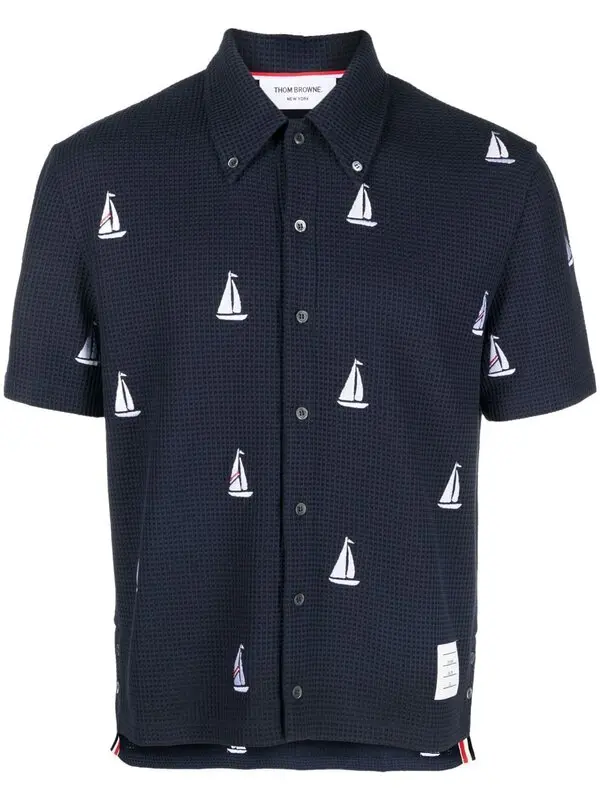 Thom Browne Textured Short-sleeve Polo Shirt - Blue