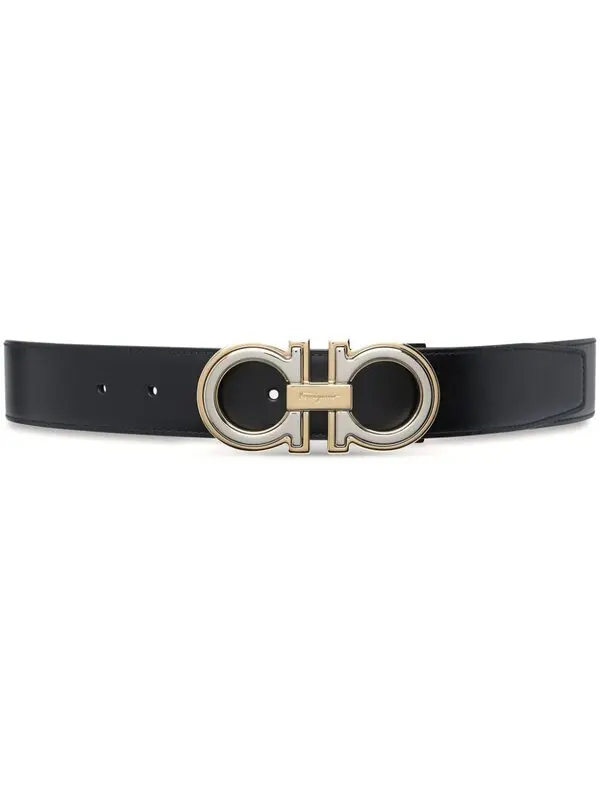FERRAGAMO Gancini Buckle Leather Belt - Black
