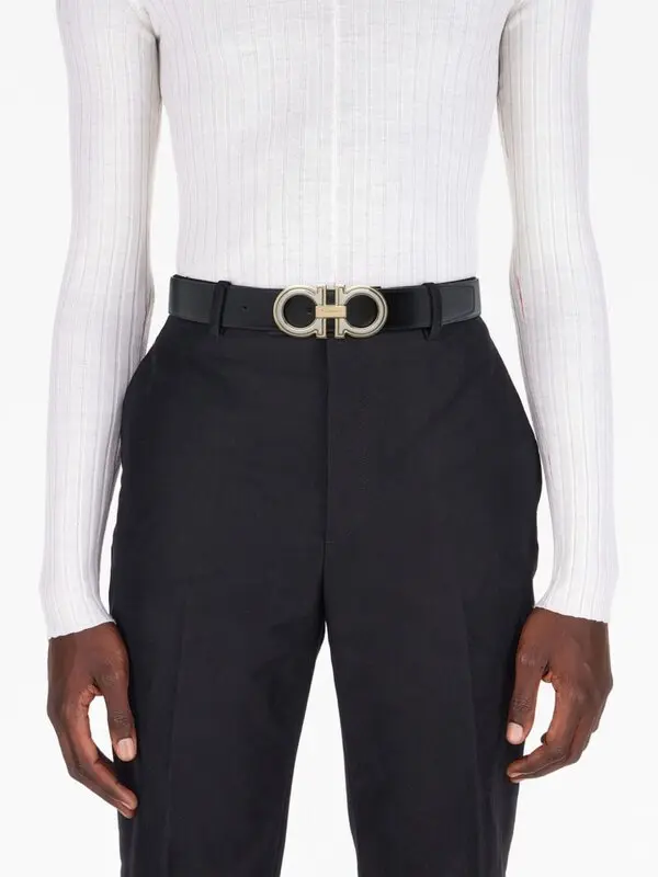 FERRAGAMO Gancini Reversible Leather Belt - Black