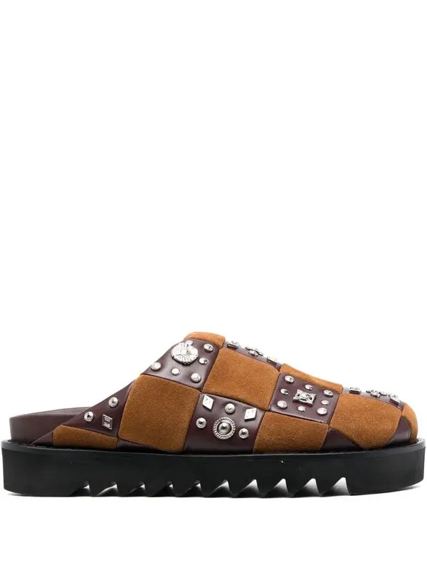 Toga Stud-embellished Leather Clogs - Red