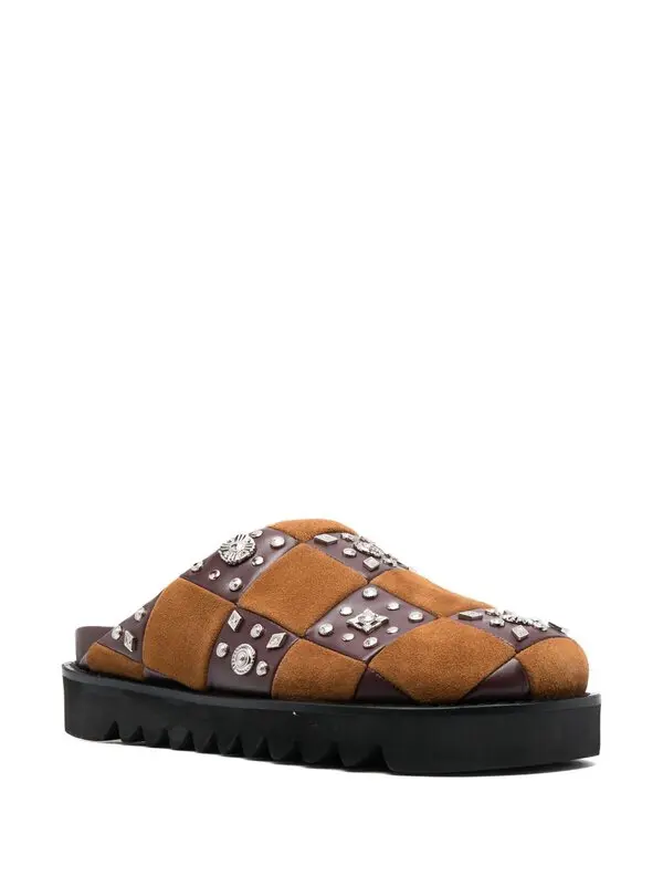 Toga Stud-embellished Leather Clogs - Red