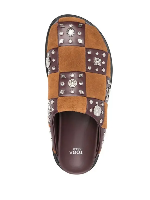 Toga Stud-embellished Leather Clogs - Red