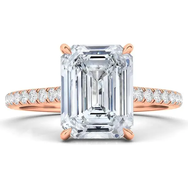 HAUTECARAT Emerald Cut Pavé Lab Grown Diamond Ring - 2.50 Ctw 18k Rose Gold