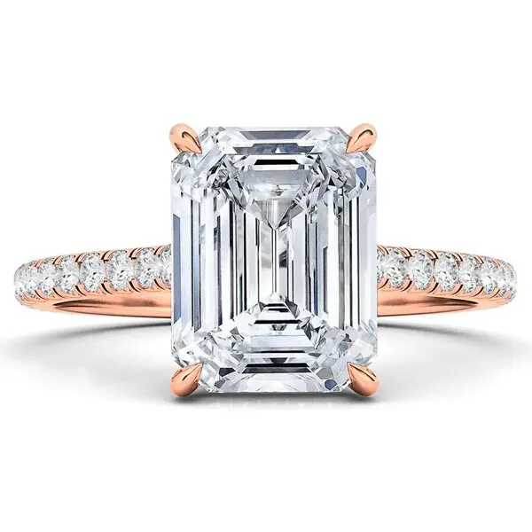 HAUTECARAT Emerald Cut Pavé Lab Grown Diamond Ring - 3.00 Ctw 18k Rose Gold