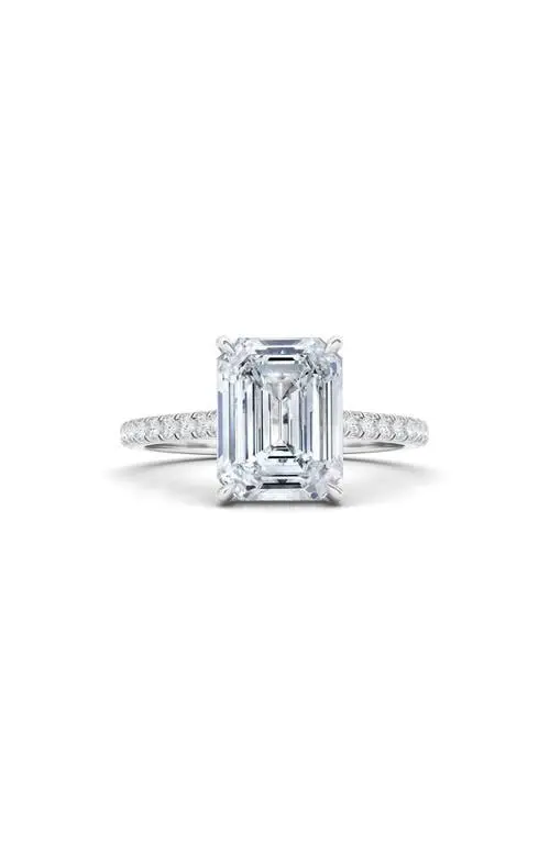 HAUTECARAT Emerald Cut Pavé Lab Created Diamond Ring - 2.50 Ctw 18k White Gold
