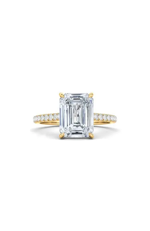 HAUTECARAT Emerald-cut Lab-grown Diamond Ring - 3.00 Ctw 18k Yellow Gold