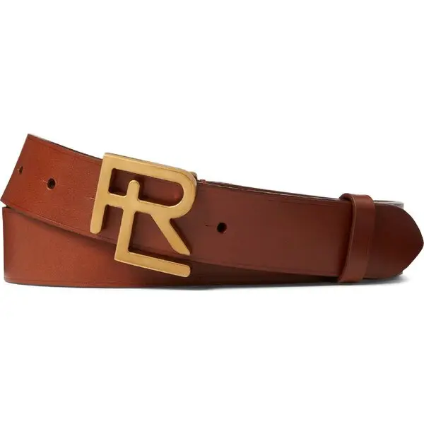 Ralph Lauren Purple Label Leather Belt With Logo Buckle - Tan