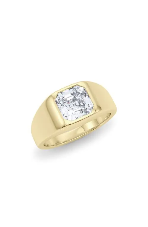 HAUTECARAT Asscher Cut Lab-created Diamond 18k Gold Signet Ring - 2.50 Ctw 18k Yellow Gold