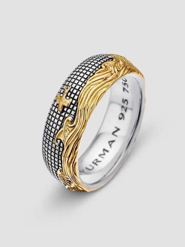 David Yurman Waves Band Ring With 18k And Sterling